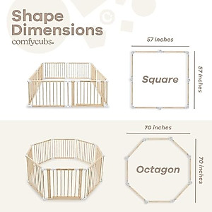 Baby Playpen & Baby Gate for Toddler and Babies, Foldable Wooden Large Shape & Size Adjustable Playard, Play Fence with Locking Gate Activity Center, Toddler Fence Play Area Indoor by Comfy Cubs