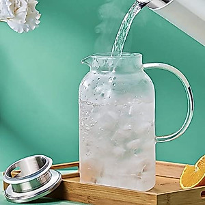 2.0 Liter 68oz Glass Pitcher with Lid, Easy Clean Heat Resistant Glass Water Carafe with Handle for Hot/Cold Beverages - Water, Cold Brew, Iced Tea & Juice