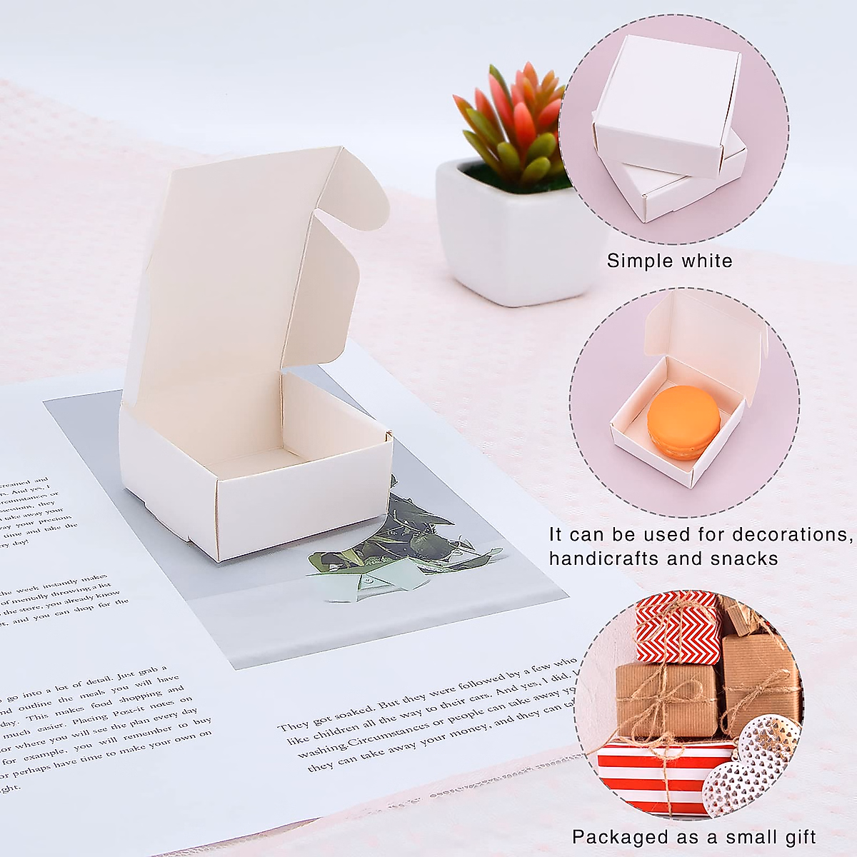 Sdootjewelry Small Gift Boxes 100 Pack, Kraft Gift Boxes Bulk 2.16’’ × 2.16’’ × 0.98’’, Small Cardboard Boxes for Jewelry Packaging, White