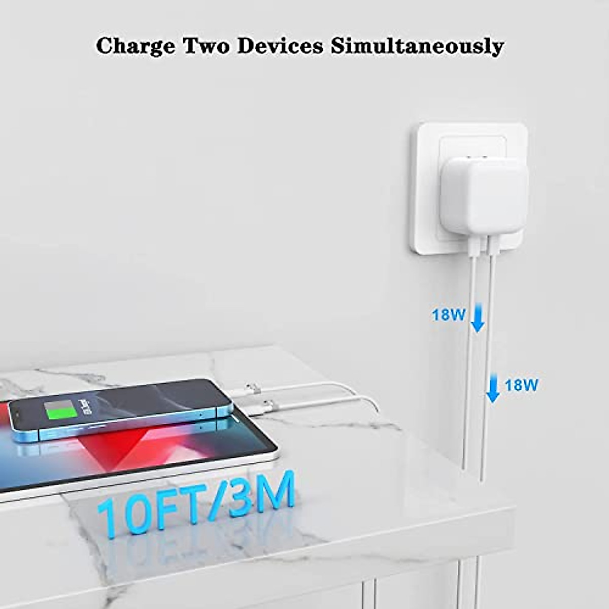 iPhone Fast Charger, 40W Dual USB-C Quick Wall Charger[Apple MFi Certified] 2 Pack 10FT Extra Long Lightning Cable+Double Port Foldable USBC Charger Fast Charging for iPhone 14/13/12/11/XR/XS/SE/iPad