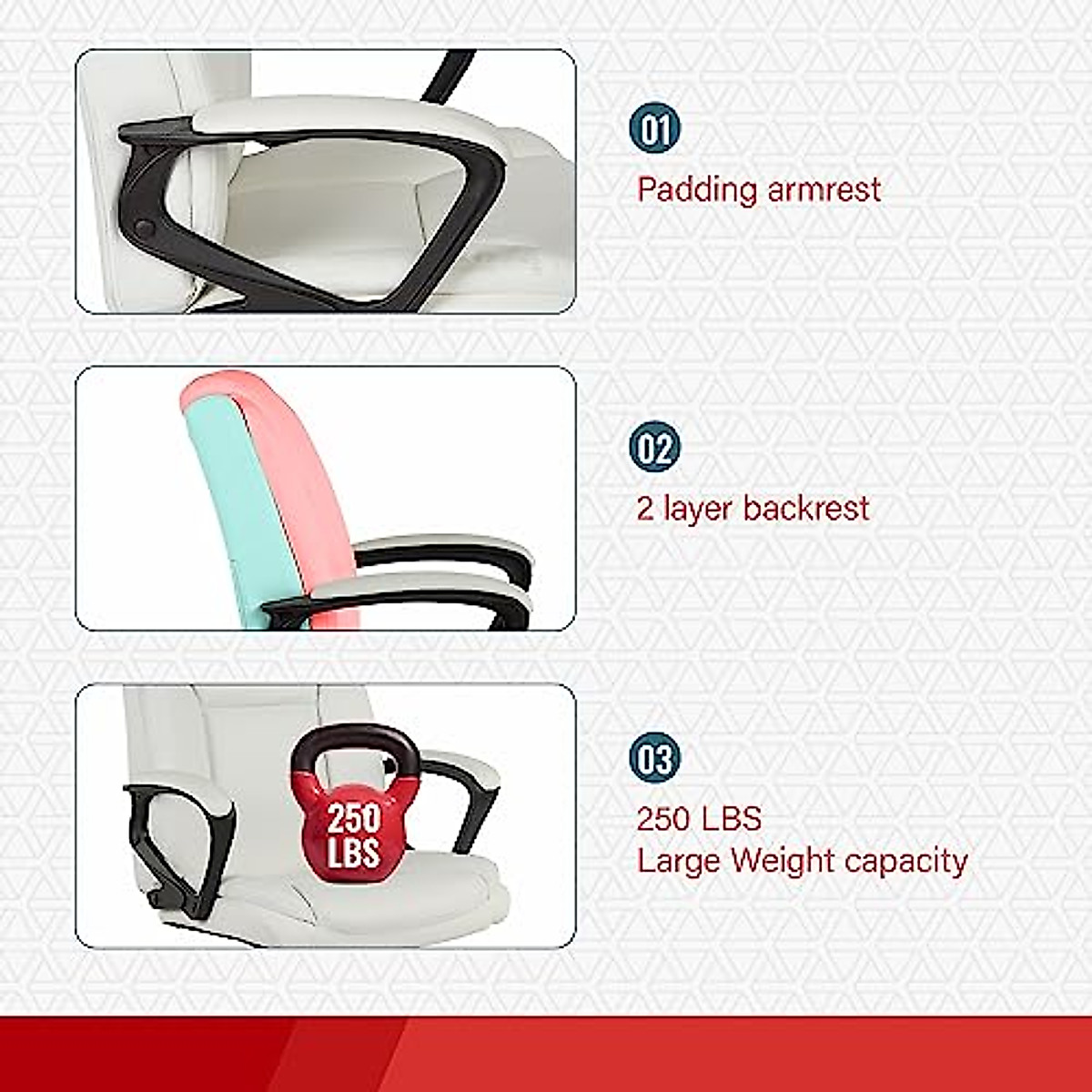 Home Office Chair Ergonomic Desk Chair PU Leather Task Chair Executive Rolling Swivel Mid Back Computer Chair with Lumbar Support Armrest Adjustable Chair for Men (White)