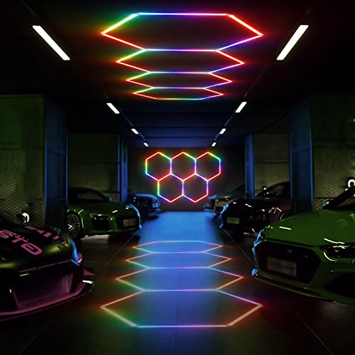 LED Hexagon RGB Garage Light, RGB Hexagon Light - Multi-Mode Light Color Change, for Private Garage KTV Bar Basement Gym Lighting, 5 Pack