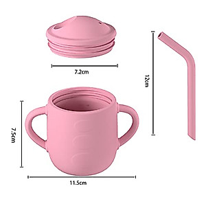 Linshuma Silicone Baby Training Cup, Toddler Straw Sippy Cup, Kids trainer Cup Spill & Non-Slip with 2 Handles BPA Free, Open Cup for 6 months+ Babies Cute 150ML Pink