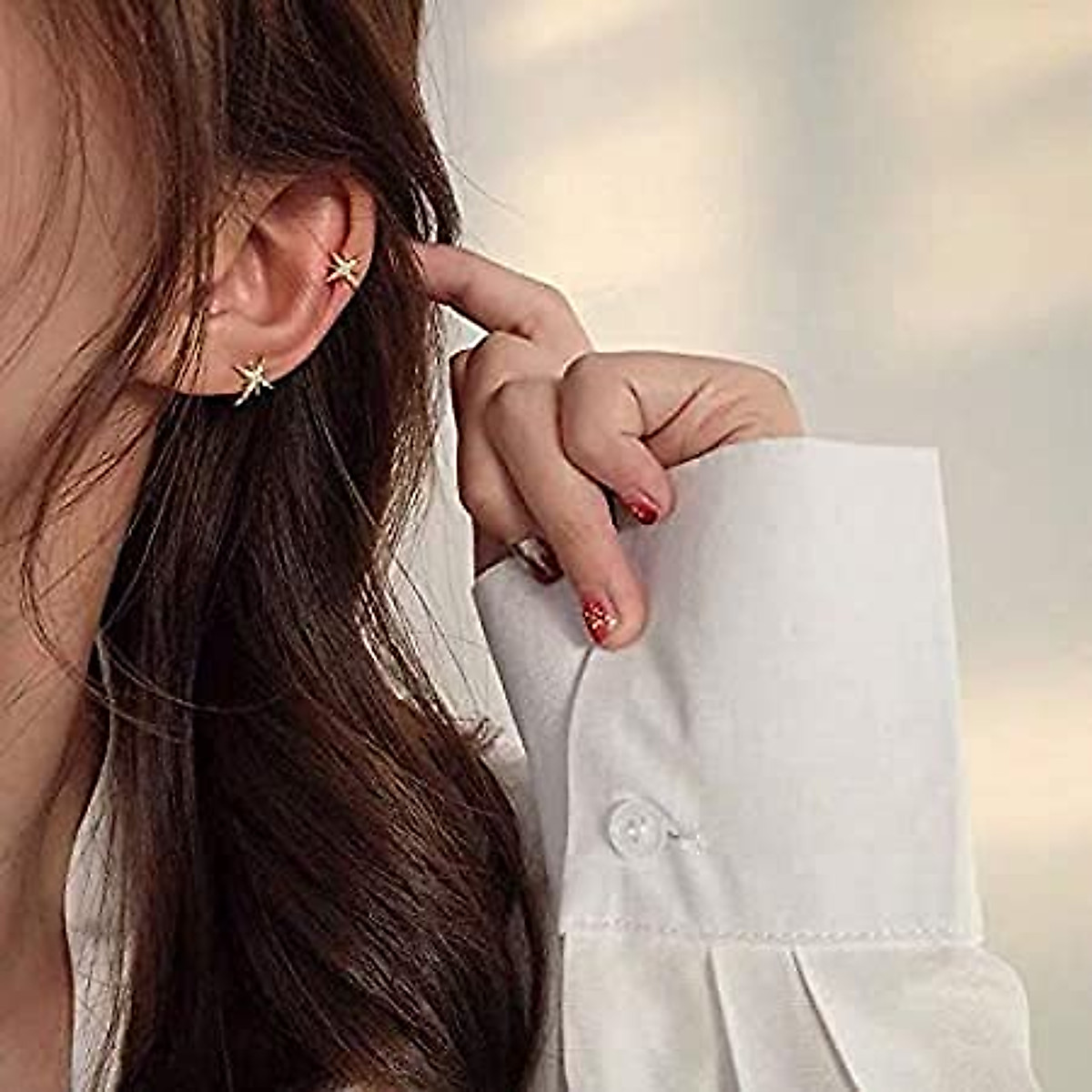 Simple CZ Star Cuff Wrap Earrings Cute Snowflake Crystal Twinkle Helix Cartilage Clip on Earrings Non Piercing Cartilage Earrings Hexagram ear cuff (snowflake ear cuff-gold)