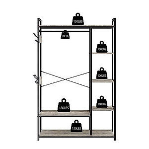 GERDIOEB Garment Organizer, Freestanding Closet Organizer, Freestanding Closet System with Open Dividers and Rails for Hanging Clothes, Sturdy Storage Closet Hangers, Bedroom Hangers (Grey)