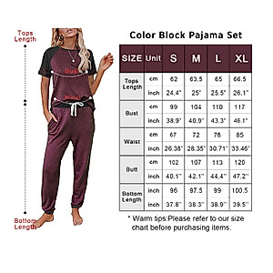 PRETTYGARDEN Women's Two Piece Outfits Jogger Sets Striped Short Sleeve Pullover and Long Pants Tracksuit Pajama Lounge Set(Wine Red,X-Large)