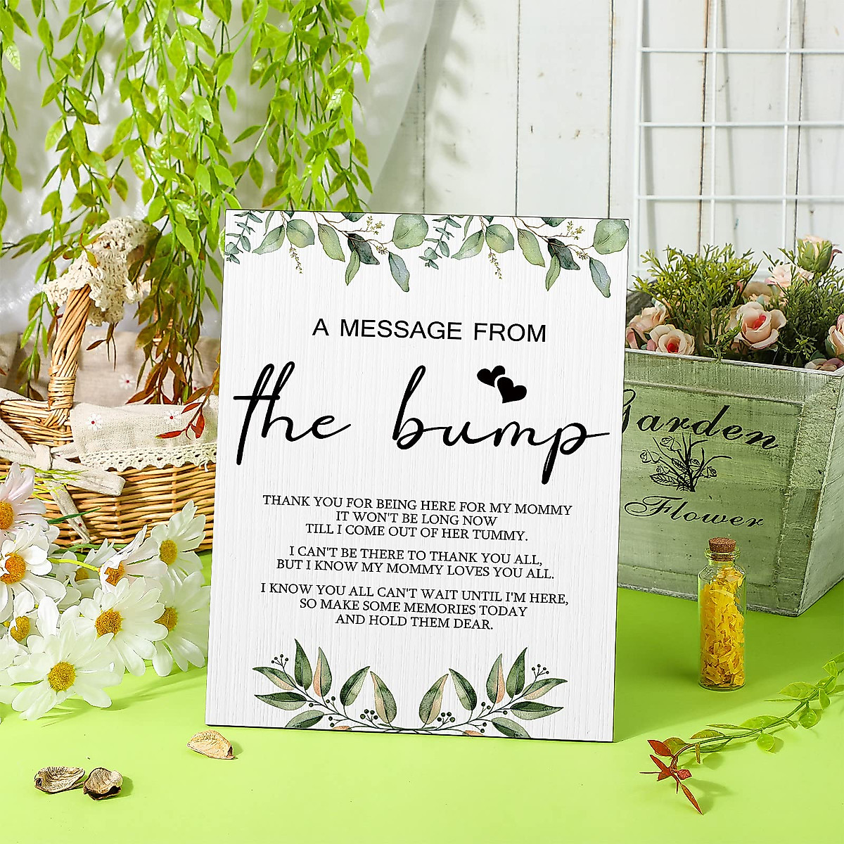 Cool Baby Shower Games Baby Shower Game Sign a Message from The Bump Wooden Game Sign Greenery Baby Shower Games Tabletop Decor for Baby Shower Gender Reveal Party Decoration, 11.2 x 8.66 Inches