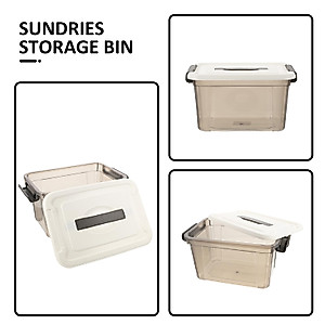 PRETYZOOM Storage Bins with Lids Tote Organizer Makeup Container Sundries Storage Bin Plastic Bins for Storage Clear Storage Case Stackable Tote Container Boxes PP Office Books Plastic Box