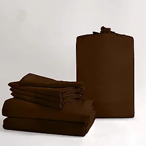 MGPS 100% Real Certified Organic Cotton Bedsheet Set, Full Size 6 Piece 1000 Thread Count Sheets Sets, [1 Fitted + 1 Flat + 4 Pillowcases], Fits Mattress Upto 8" Deep Pocket - Chocolate