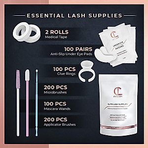 700 PCS Lash Extension Supplies Kit For Eyelash Techs | 100 Under Eye Pads | 200 Micro Brushes | 100 Disposable Mascara Wands | 200 Lip Brushes | 100 Glue Ring Holder | 2 Medical Tape | Eyelash Tools