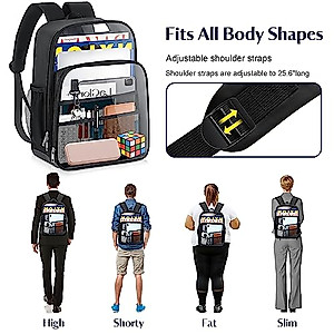 KETIEE Clear Backpack Heavy Duty, Stadium Approved Clear Bag Leather with Trolley Sleeve, Large Waterproof Transparent Backpack for Adults Work Travel Sports Concerts (Black)