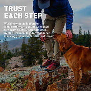 Danner Trail 2650 Hiking Shoes for Men - Durable Suede, Lightweight Textile with Breathable Mesh Lining, Ortholite Footbed, & Vibram Traction Outsole, Brown/Red - 10.5 D