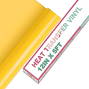 HTVRONT HTV Vinyl Rolls Heat Transfer Vinyl - 12" x 5ft Yellow HTV Vinyl for Shirts, Iron on Vinyl for All Cutter Machine - Easy to Cut & Weed for Heat Vinyl Design (Yellow)