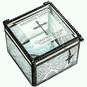Confirmation Gift Personalized Keepsake Custom Engraved Vintage Stained Glass Jewelry Trinket Rosary Case J Devlin Box 631 EB221