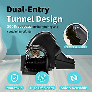 VASAMOMO Large Rat Trap, Humane Dual-Entry Tunnel Traps for Rat, Mice & Chipmunks, Instant Kill Rodent Snap Trap with Sensitive Trigger and Powerful Jaws, for Both Indoor & Outdoor,Pack of 2