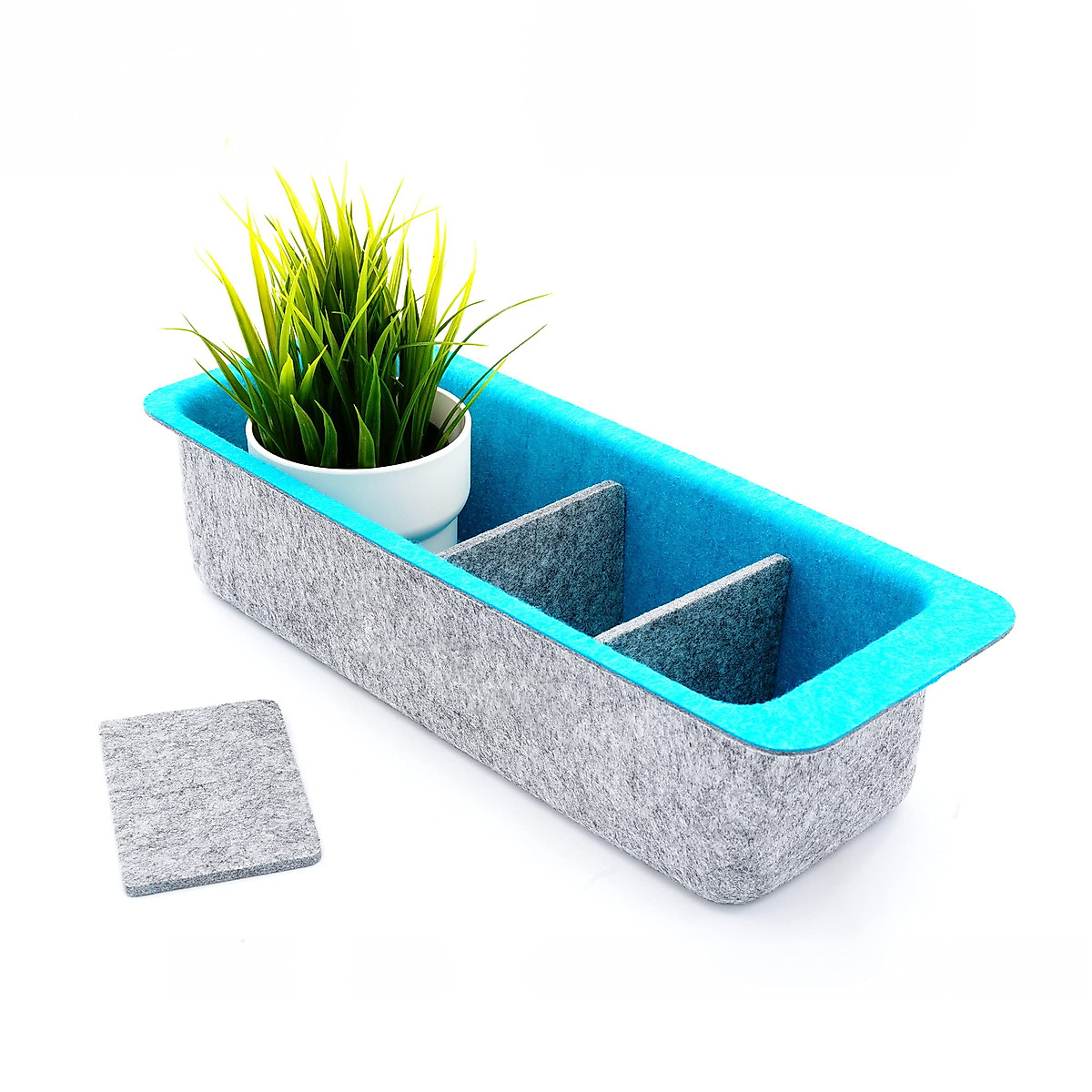 WELAXY Cabinet Pantry Organizers Desk drawer bin with 4 adjustable compartment Felt multi-storage for Kitchen home office closet Junk Socks Ties organizing (Turquoise)