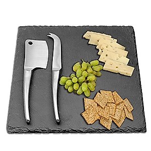Aroma Bakeware Slate Cheese Board & Two Stainless Steel Knife Servers