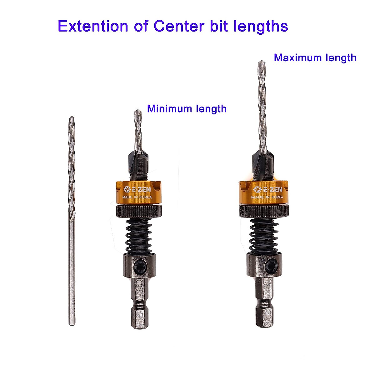Adjustable Countersink Drill Center Bit for Replacement - 1/8" x 2 51/64 in (3 x 71mm)