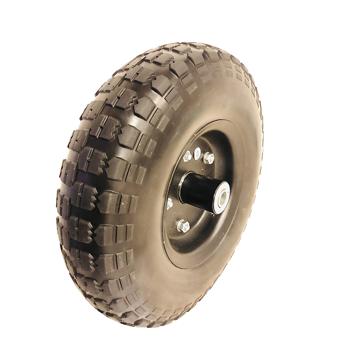 13" Flat Free Hand Truck Tire and Off-Set Wheel Hub with 5/8" Center Shaft Hole (Black)