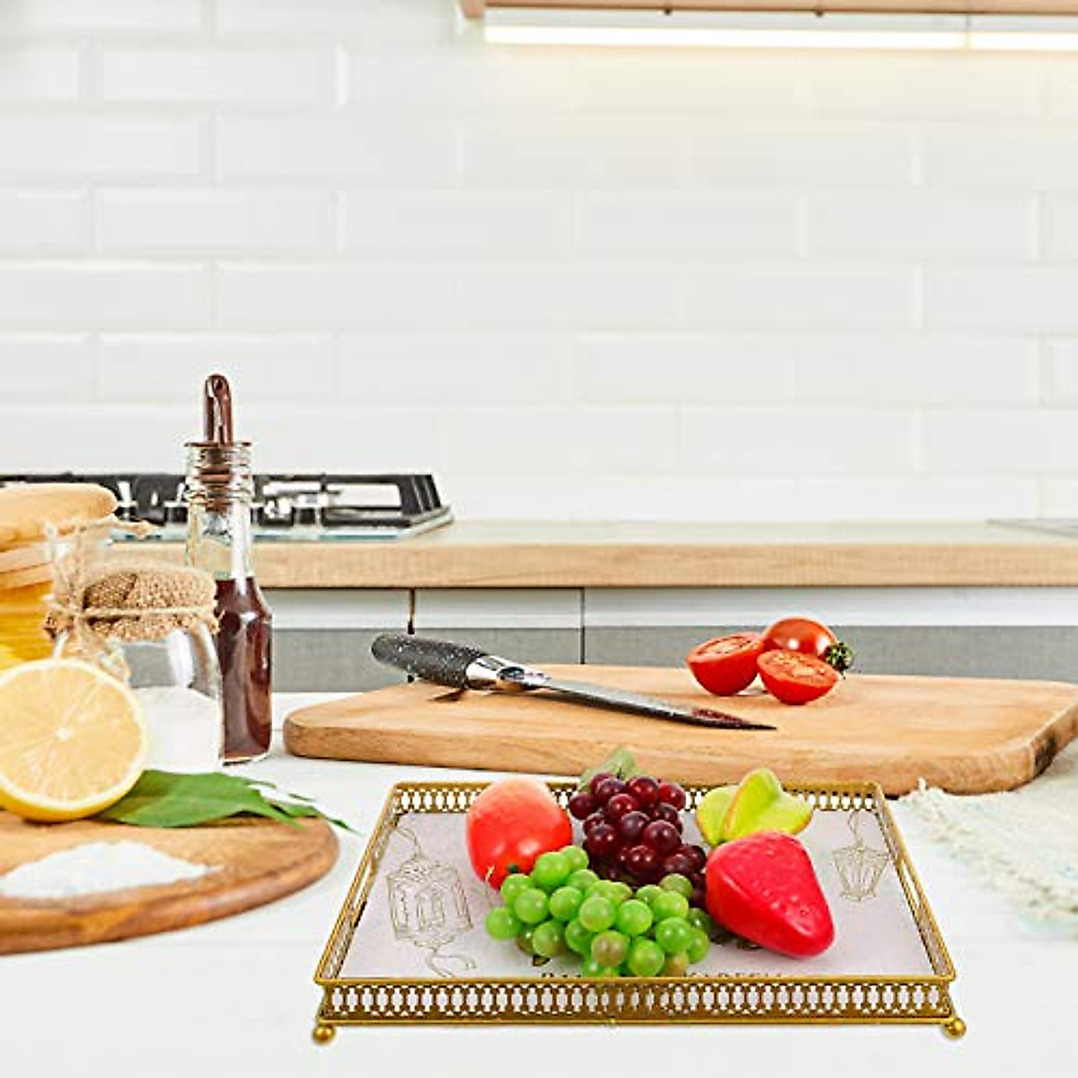 VALICLUD Golden Coffee Tea Serving Tray Eid Ramadan Food Tray Muslim Islam Mubarak Snake Plate Mubarak Dessert Plate Ramadan Mubarak Eid Decor Tray for Home Party Food Serving Dish