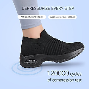 HKR Womens Walking Shoes Slip On Light Weight Mesh Platform Nursing Shoes Air Cushion Sneakers All Black 8.5(1839 EU 40.5)