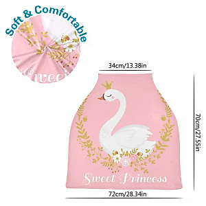 Cute Swan Princess Baby Car Seat Covers, Nursing Cover Breastfeeding Scarf Soft Breathable Stretchy Coverage, Infant Stroller Cover for Boys Girls
