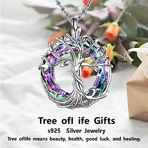 NS Online Tree of Life Necklaces Urn - 2 Pieces Cremation Jewelry for Ashes Keepsake/Circle Crystal Memorial Pendant/Funnel Filler Gifts for Women Men