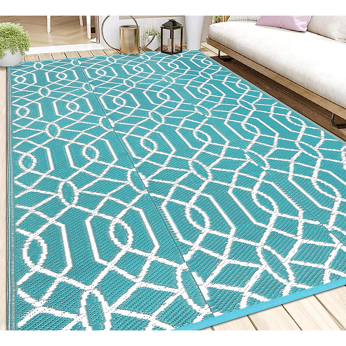 HEBE Outdoor Rug 6'x9' for Patios Waterproof Clearance Reversible Patio Mat Plastic Straw Rug RV Camping Mat Outside Area Rug Carpet for Camping RV,Porch,Deck,Balcony,Camper,Backyard