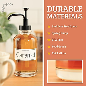 Coffee Syrup Dispenser with Pump, Set of 2, Coffee Bar Syrup Dispenser with Silicone Funnel, Glass Coffee Syrup Bottles for Coffee Bar, Black Syrup Pumps for Coffee Bar, Coffee Pumps for Syrup