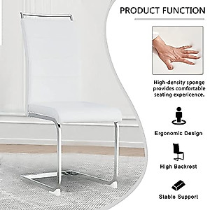 Gangnamri Modern Dining Chairs, High Back Side Chair Leather Upholstered Kitchen Chairs with Metal Legs for Dining Room Kitchen Vanity Patio Club Guest Office (White, Set of 2)