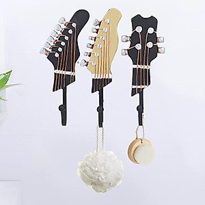 Gavigain 3Pcs Wall Hooks,Decorative 25kg Load Guitar Shape Environmental Resins Wall Hook for Hallway Living Room