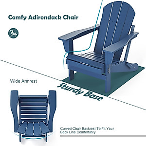 TORVA Folding Adirondack Chair, Fire Pit Chair,Patio Outdoor Chairs All-Weather Proof HDPE Resin for BBQ Beach Deck Garden Lawn Backyard(Navy Blue Color)