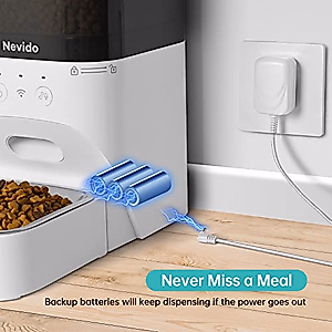 Nevido Automatic Cat Feeders,2.4G Wi-Fi Automatic Dog Feeder with App Control,Stainless Steel Bowl,Timed Smart Pet Feeder with Desiccant Bag,Up to 20 Portions 10 Meals Per Day & 30s Voice Recorder,4L