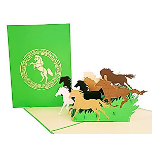 iGifts And Cards Inspirational Wild Horses 3D Pop Up Greeting Card - Majestic, Colt, Pony, Mustang, Stallion, Half-Fold, Happy Birthday, Retirement, Just Because, New Business Adventure, All Occasion