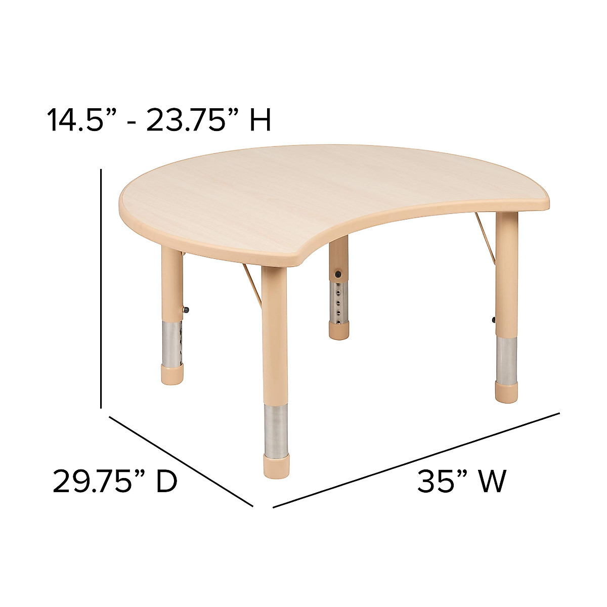EMMA + OLIVER 25.125" W x 35.5" L Crescent Natural Plastic Adjustable Activity Table-Seats 4