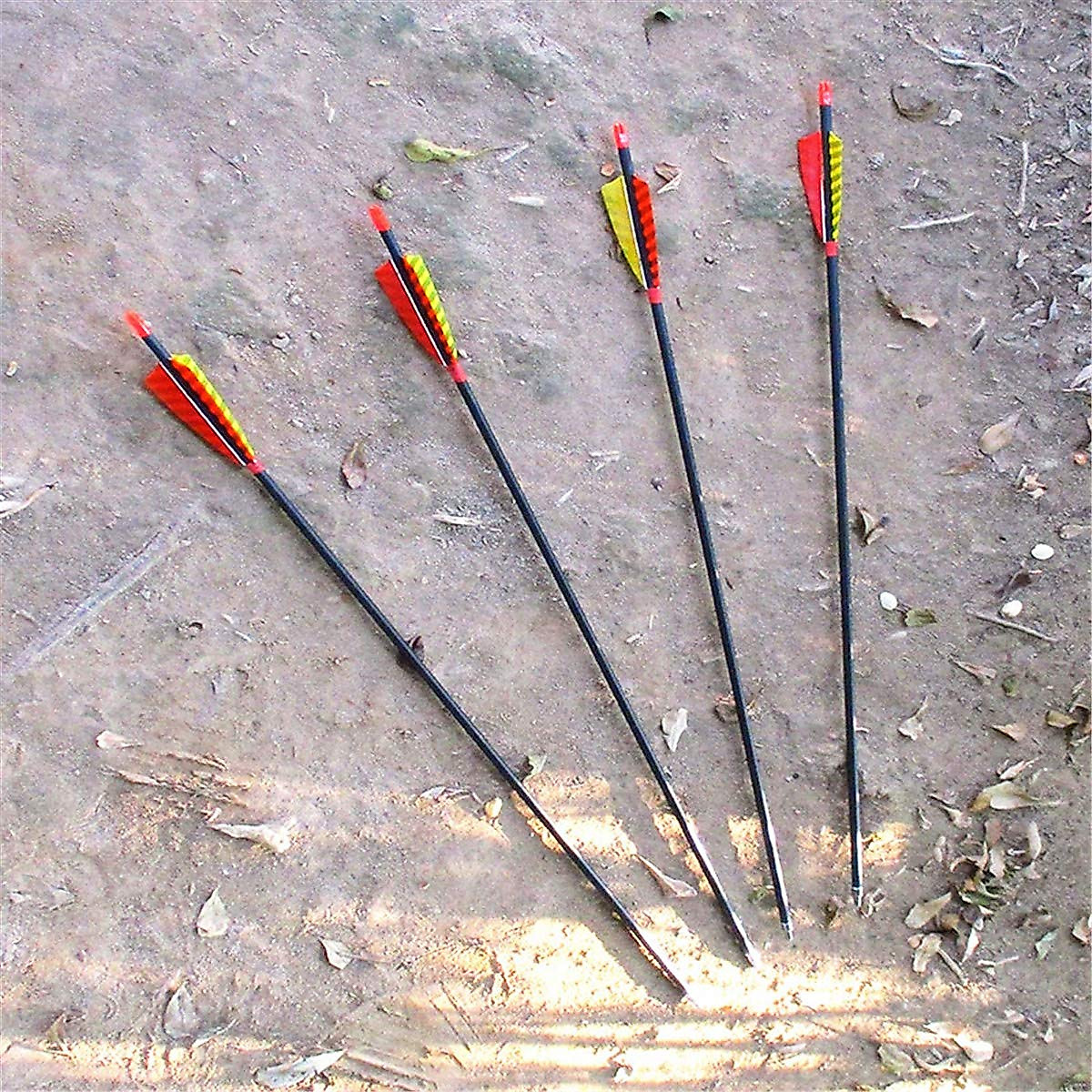 Letszhu Hunting Archery Carbon Arrow, Target Practice Arrow 500 Spine Fletched 4 inch Real Feathers with Field Points for Compound Recurve Longbow (Pack of 6) (29 inch)