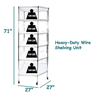 BELANITAS 6 Shelf Corner Wire Shelf Corner Metal Shelf Storage Steel Shelves for Storage Unit Metal Shelf Wire Rack, 26.77" L x 26.77" W x 70.87" H,Silver