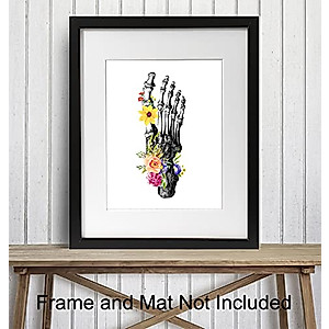Human Foot Anatomy Medical Wall Art for Doctor Office, Podiatrist, Orthopedic Medical Clinic, Podiatry Dr - Gothic Decor - Boho Floral Vintage Shabby Chic Skeleton - Gift for Women, Nurse, RN, CNA