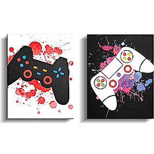 Creoate Video Game Wall Art Decor 2 Pieces Graffiti Art Gaming Themed Poster Canvas Print Artwork Set for Game Lover Home Decoration for Boys Bedroom Playroom