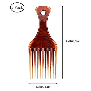 Beomeen Hair Pick Comb for Curly Hair, 2 Pack Smooth Afro Comb Lift Detangle Hair Comb Hair Picks for Men No Frizz Wide Tooth Comb Hair Styling Tool