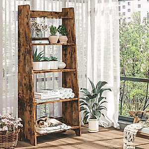 IRONCK Bookshelf and Bookcase, Industrial 5 Tier Wood Ladder Shelf, for Home Office, Living Room, Bed Room, Vintage Brown