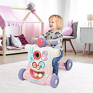 Baby Sit-to-Stand Learning Walker, 3 in 1 Baby Walker for Boys Girls Toddlers, Educational Baby Push Walkers with Entertainment Activity Center, Baby Music Learning Toy Gift for Infant Boys Girls