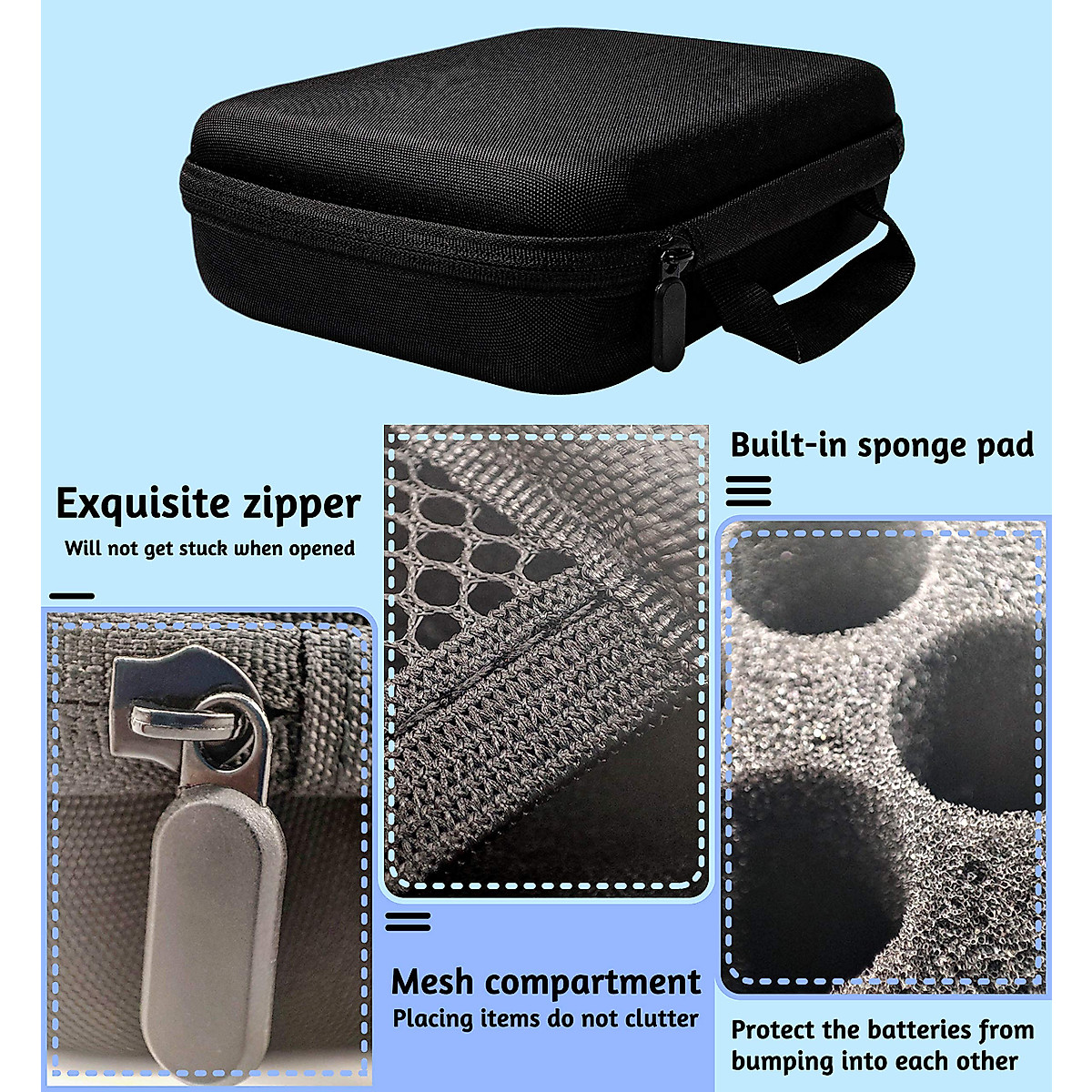 JJYHEHOT Battery Organizer Storage Bag, Safe Neat Shockproof Hard Portable Batteries Case, Holds 40 AA and AAA Batteries with Mesh Pocket for Chargers