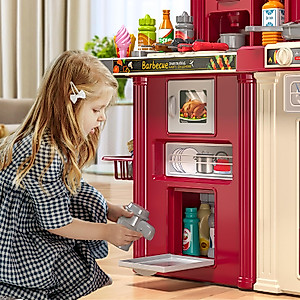 TEMI Pink Kitchen Playset for Kids Ages 4-8 - Toddler Toys for Indoor & Outdoor Play, Kitchen Set for Girls & Boys