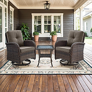 Belord Patio Wicker Chairs Swivel Rocker - Outdoor Swivel Rocking Chairs Set of 2 with Rattan Side Table, Patio Swivel Glider Chair 3 Piece Patio Furniture Sets for Patio Porch Pool Brown/Grey