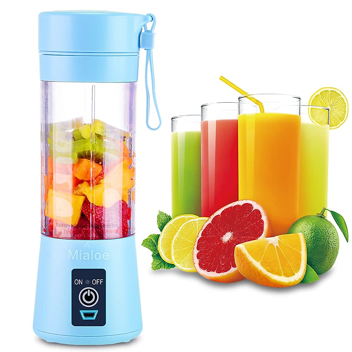 Portable 6 Blades in 3D Juicer Cup,Updated Version Rechargeable Juice Blender Magnetic Secure Switch Electric Fruit Mixer for Superb Mixing 380ml (blue)
