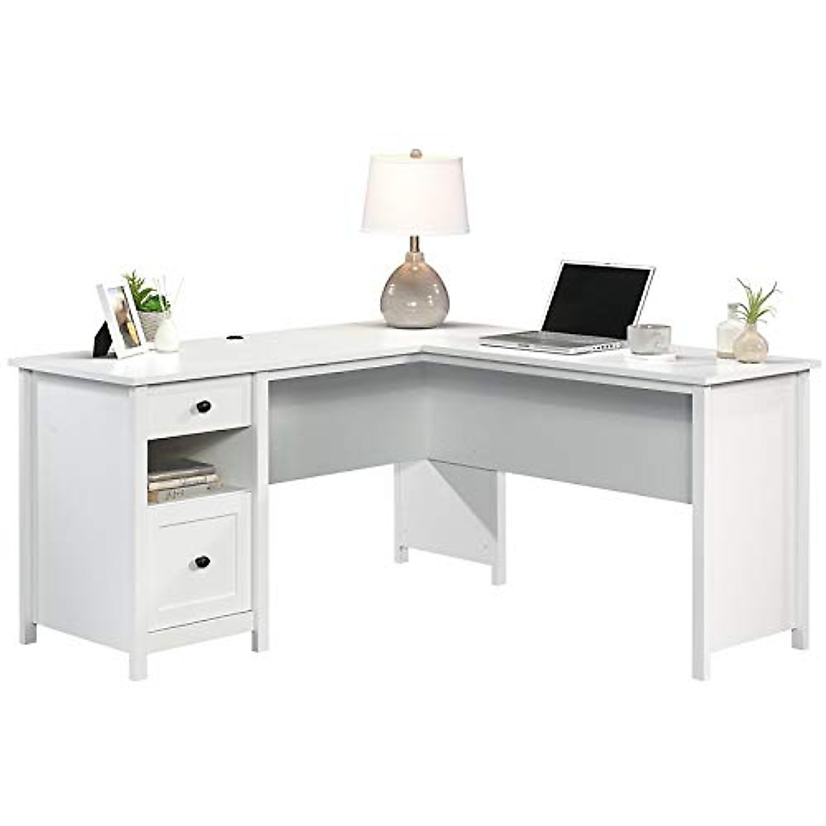 Sauder County Line Wooden L Shaped Computer Desk in Soft White