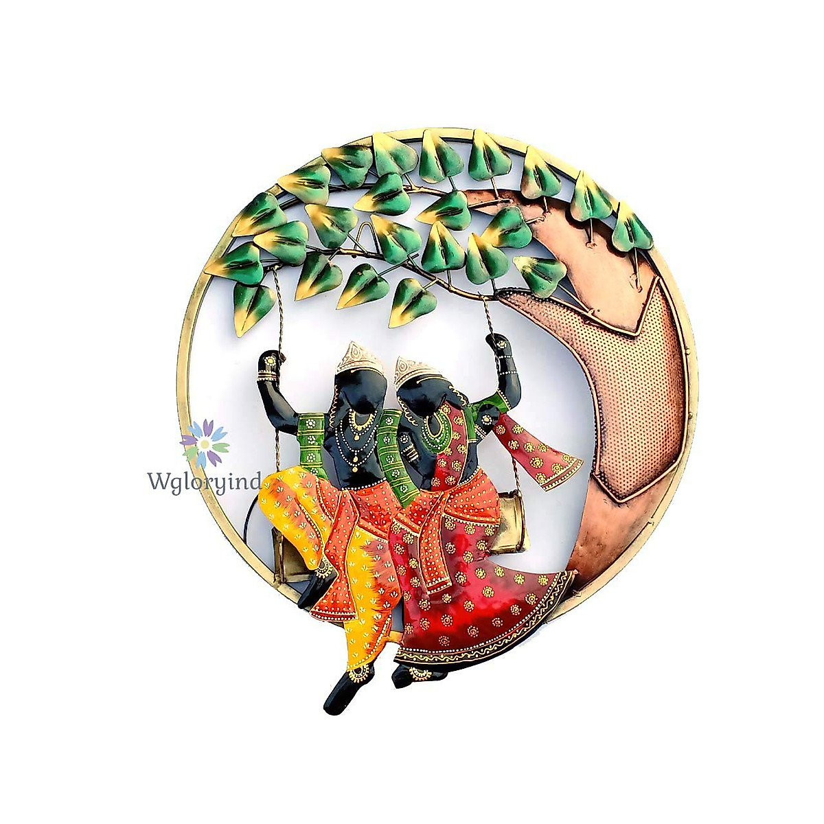 Radha Krishna Jhula Wall Hanging Showpiece with Back led Lights