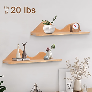 Wood Floating Shelves Wall Mounted Set of 2 for Wall Decor, Natural Wood Floating Shelves for Living Room/Bedroom/Kitchen Decor Storage (Natural)