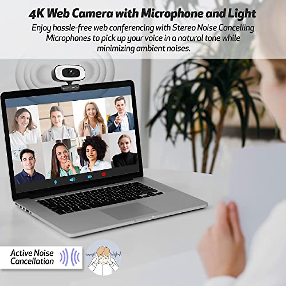 AVMPTECH 4K Webcam with Light & Microphone Autofocus USB Web cam w. Microphone Wide Angle Webcam for Desktop HD Streaming Camera for Computer Webcam Light usbc Privacy Cover & Webcam Tripod Webcam